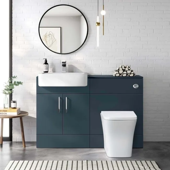 Harper Navy Blue Back To Wall Unit & Houston Toilet | Bathroom Mountain