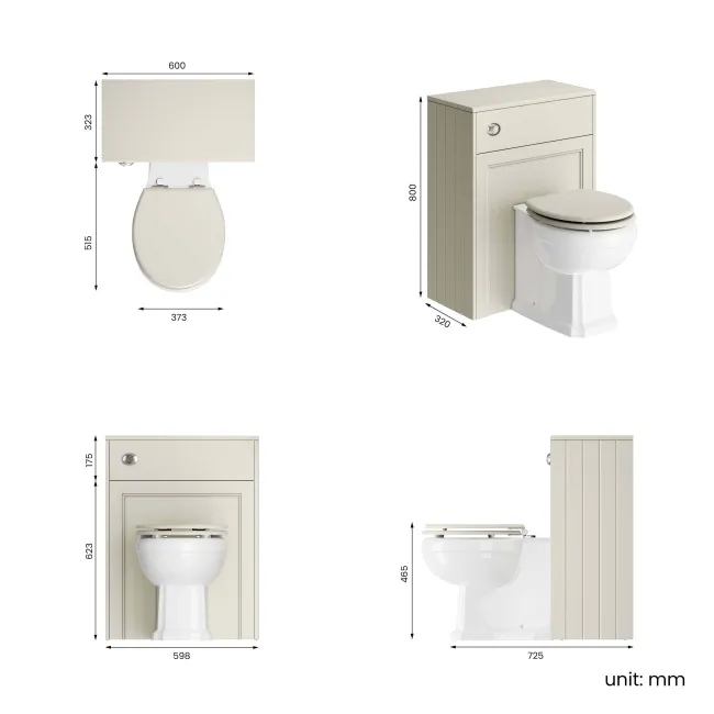 Traditional Chalk White Back To Wall Unit and Hudson Toilet with Wooden ...