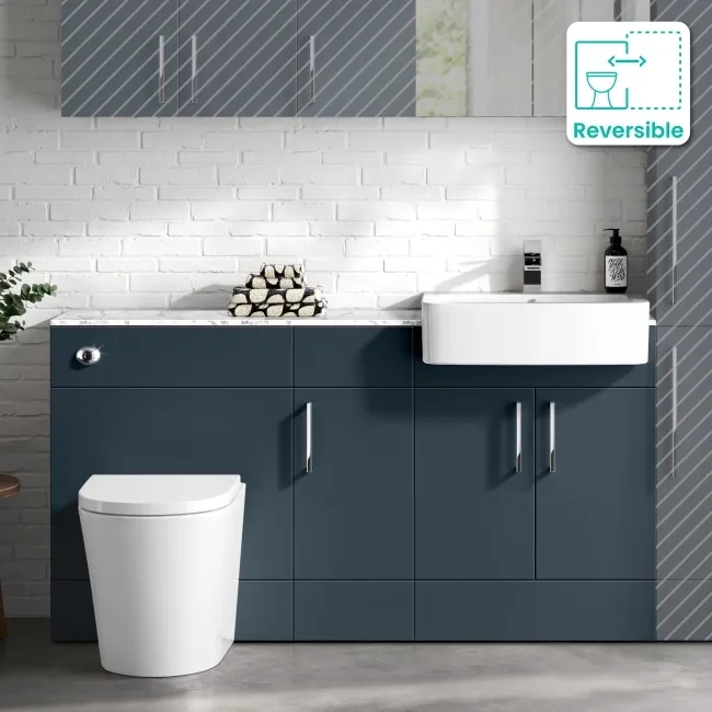 Harper Navy Blue Vanity Basin Marble & Boston Toilet | 1500mm