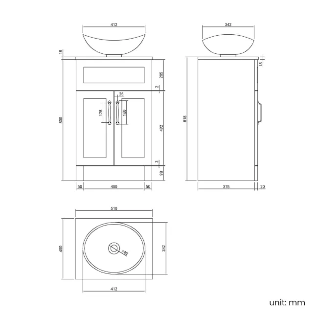 Milos Cotton White Vanity with Oval Basin 500mm - Traditional Handles