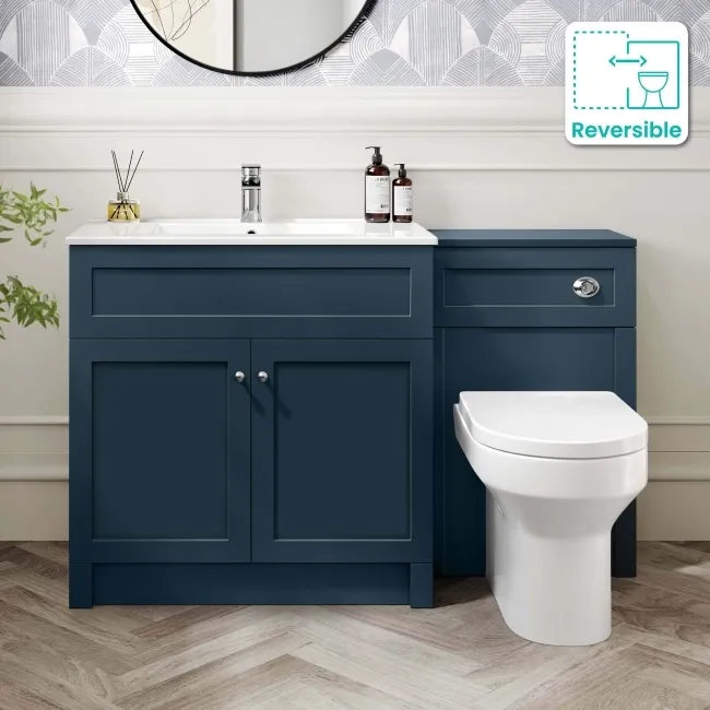 Navy Blue Vanity & Miami Toilet | 1300mm | Chrome Handles