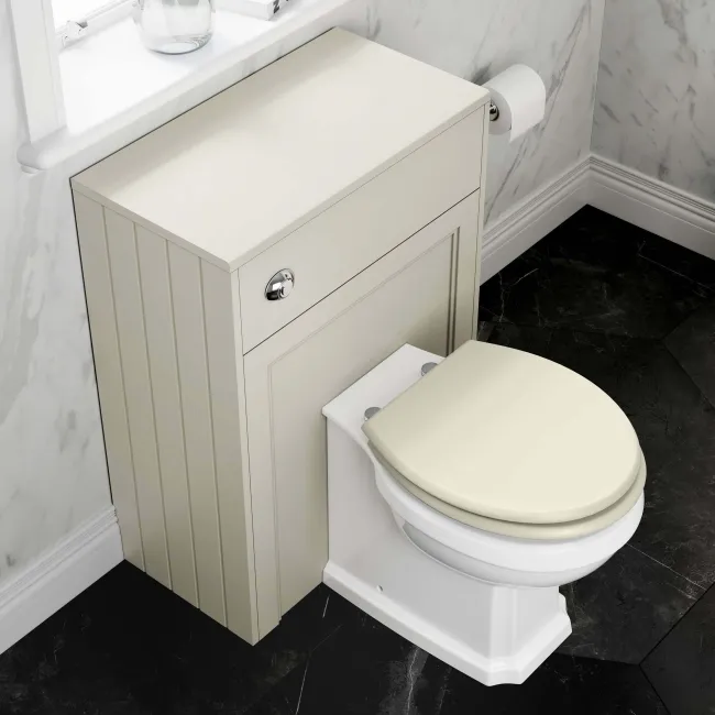 Traditional Chalk White Back To Wall Unit and Hudson Toilet with Wooden ...