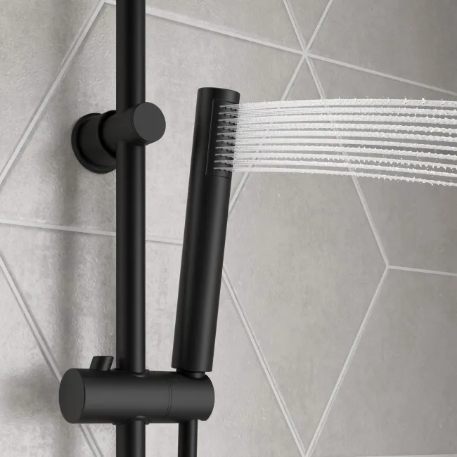 Lismore Round Matt Black Shower Riser Kit | Bathroom Mountain
