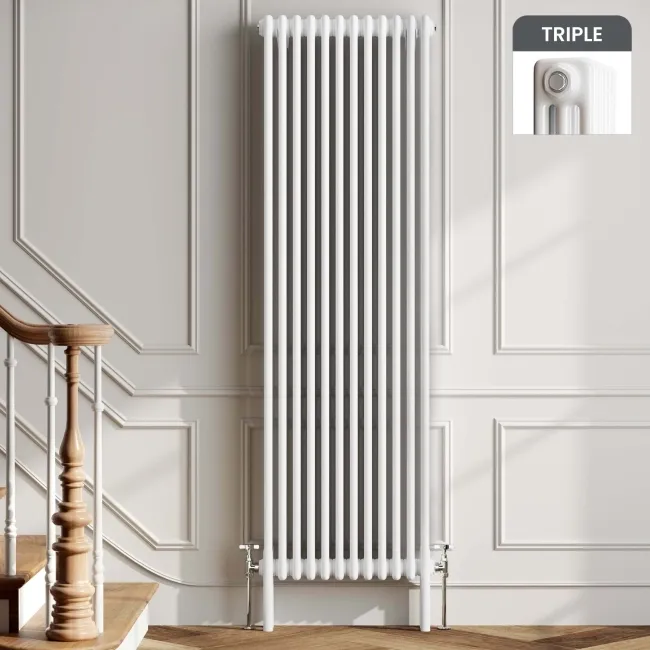 Athens White Triple Column Vertical Traditional Radiator