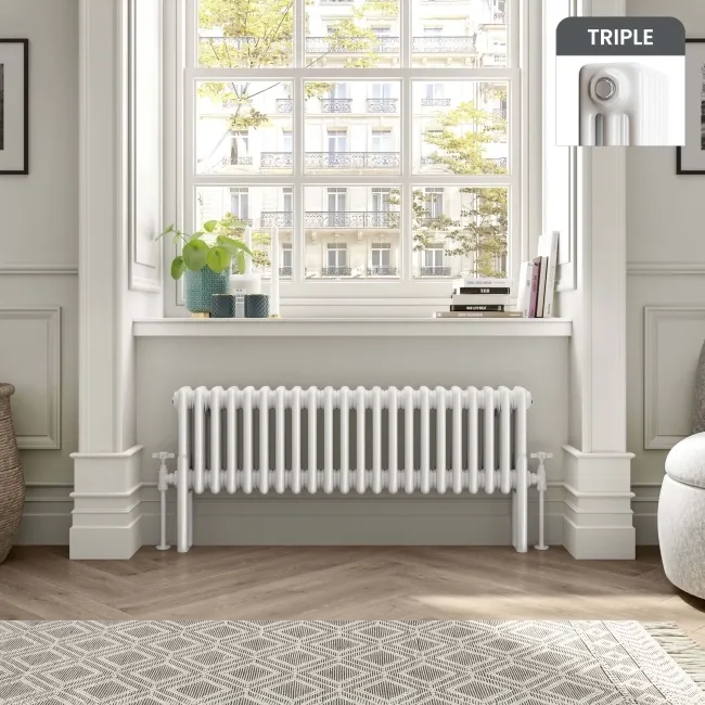 Athens White Horizontal Triple Column Horizontal Radiator