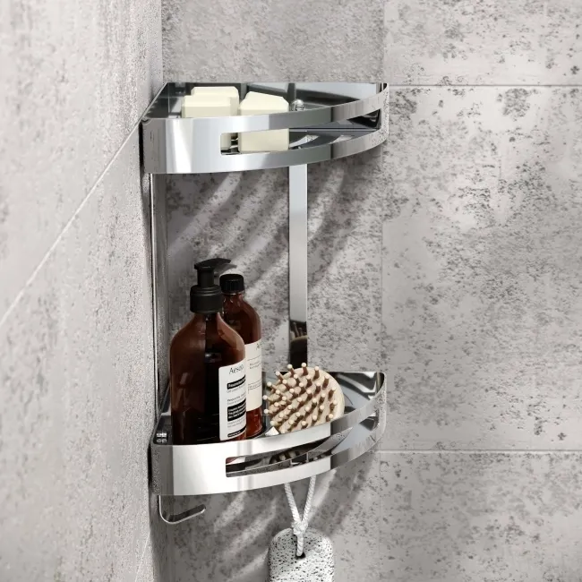 Ivy Chrome Double Corner Shower Basket | Bathroom Mountain