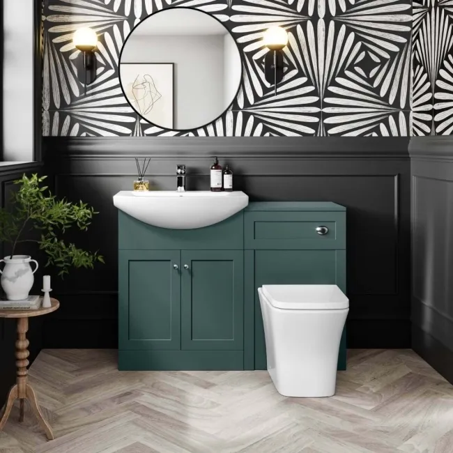 Capri Mystic Green vanity & Houston toilet 1150mm | Chrome