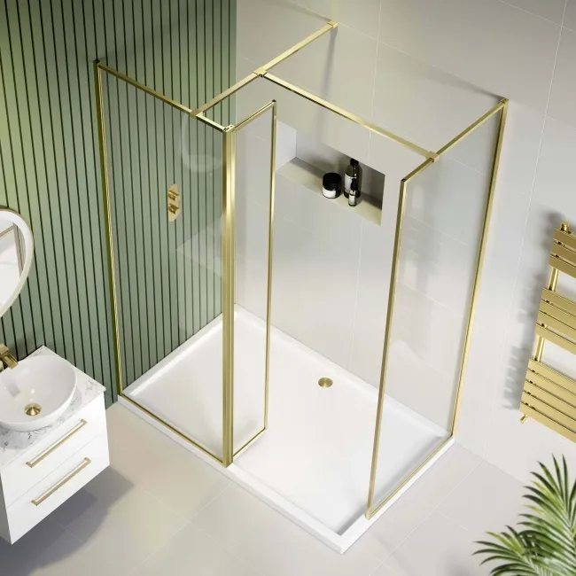 Munich Brushed Brass Walk-In Enclosure | 700mm + 800mm Return