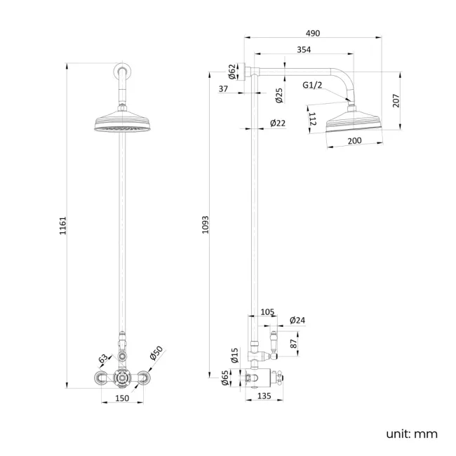 Nevis Thermostatic Shower Set | Brushed Brass | Traditional