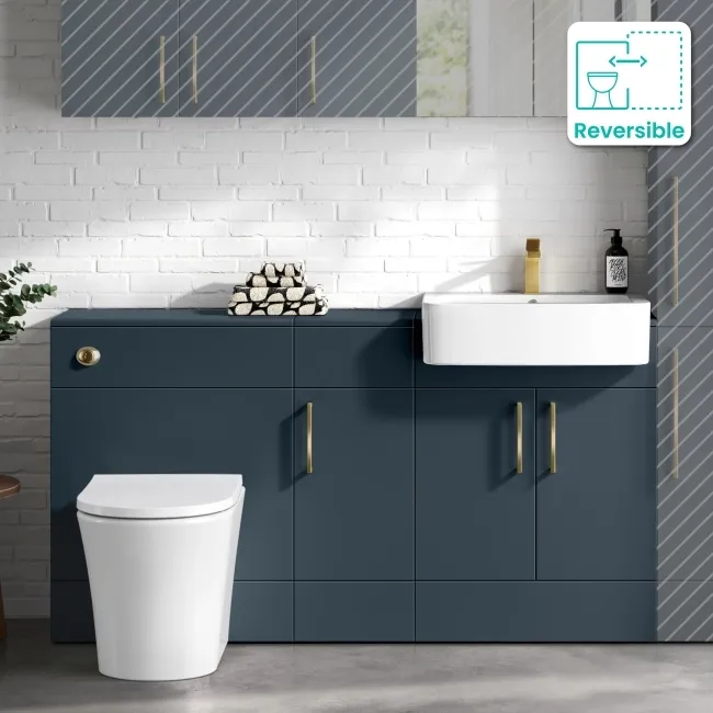 Harper Navy Blue Vanity & Tucson Toilet | 1500mm | Brass