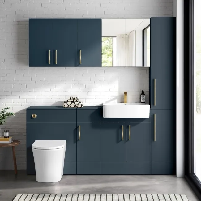 Harper Navy Blue Vanity & Tucson Toilet | 1500mm | Brass