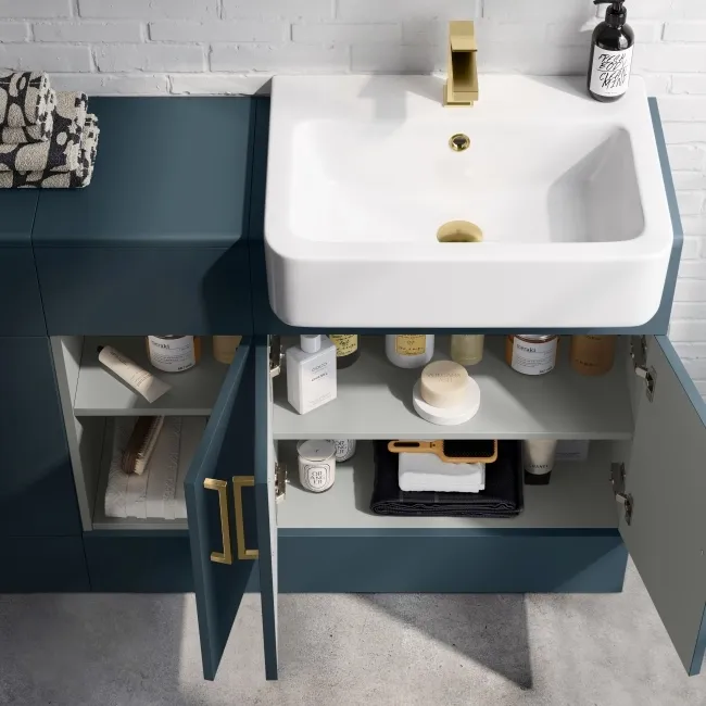 Harper Navy Blue Vanity & Tucson Toilet | 1500mm | Brass