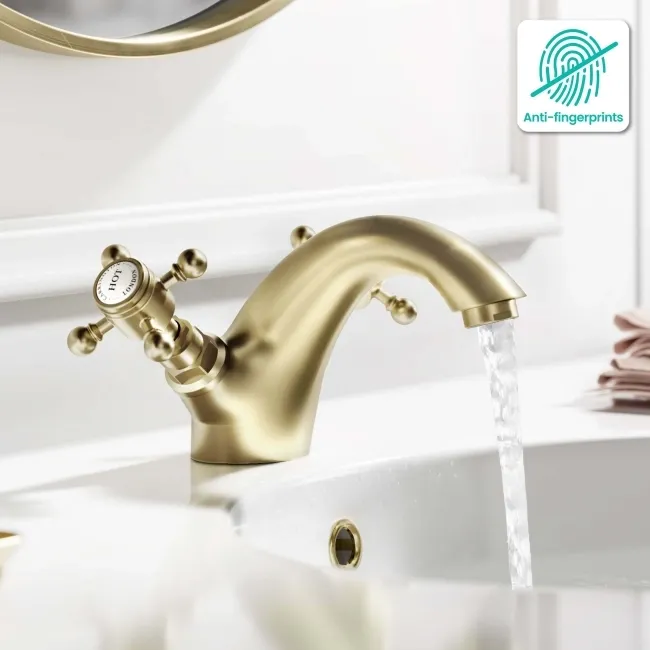 Tweed Traditional Basin Mixer Tap | Brushed Brass | Bathroom Mountain