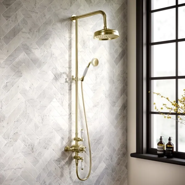 Nevis Thermostatic Shower Set with Hand Shower | Brushed Brass