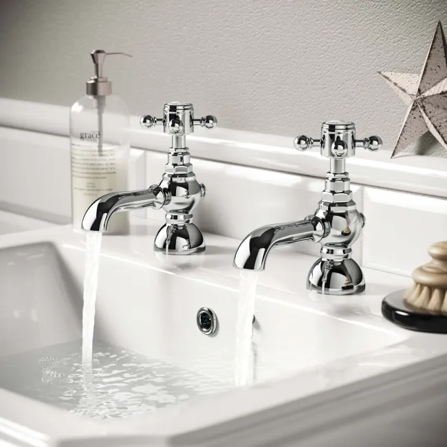 Tweed Traditional Hot & Cold Basin Taps | Chrome | Bathroom Mountain