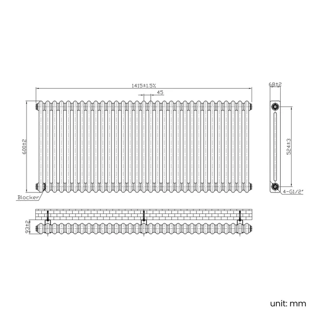 Athens Raw Metal Double Horizontal Radiator | 600x1415mm