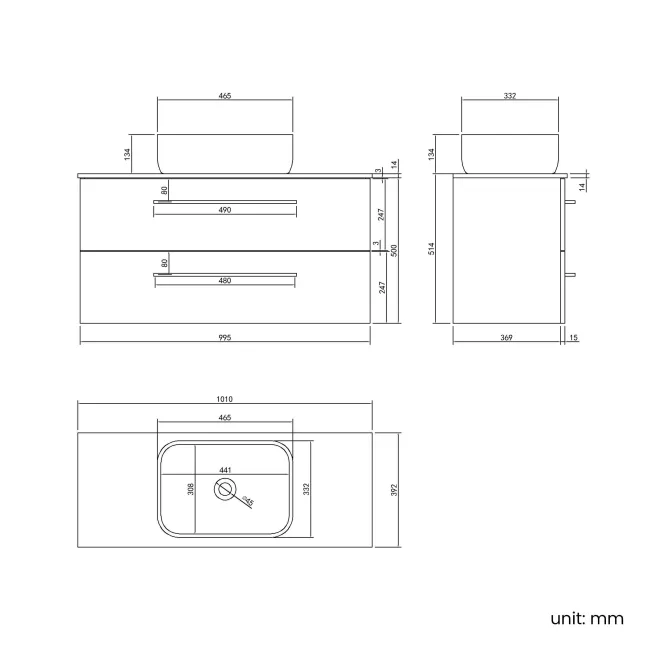 Elba Graphite Grey Wall Hung Drawer Vanity with Marble Top & Curved ...