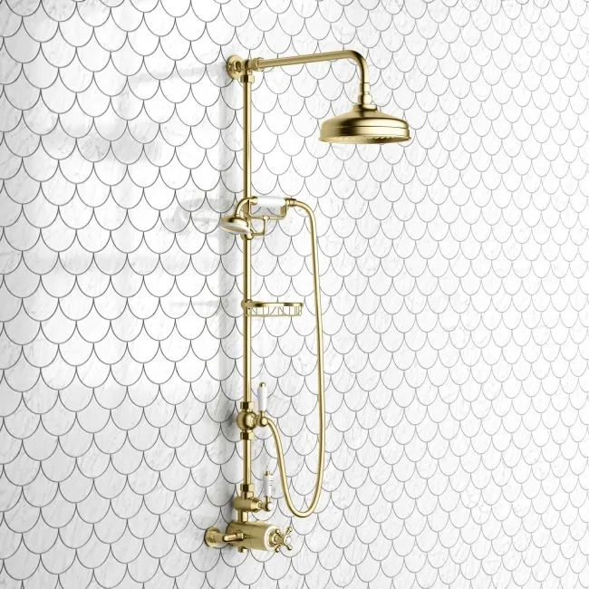 Shannon Brushed Brass Traditional Thermostatic Shower Set with Hand ...