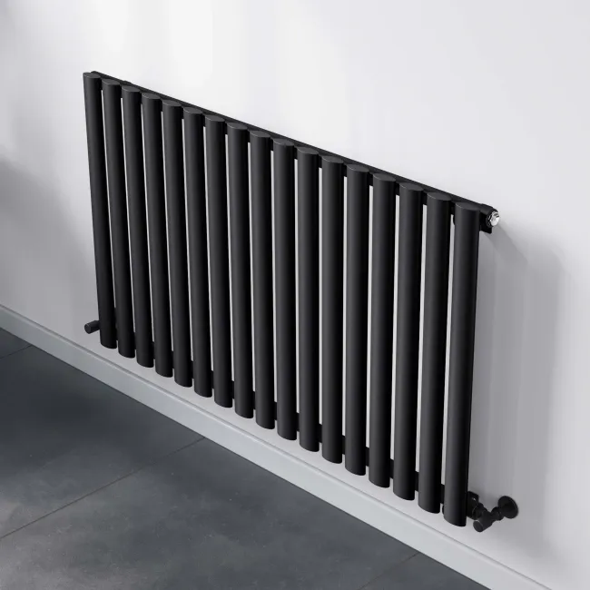 Marbella Matt Black Single Oval Panel Radiator | 600x1020mm