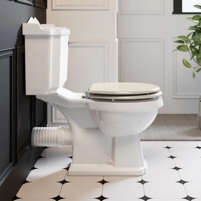 Lima Traditional Close Coupled Toilet – Chalk White Wooden Seat
