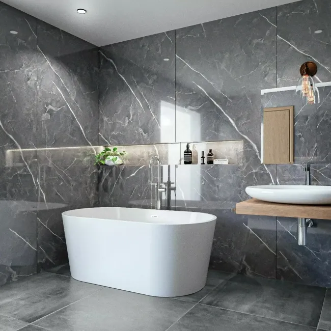 Trepanel Aqua® Gloss Grey Marble Effect PVC Shower Panel