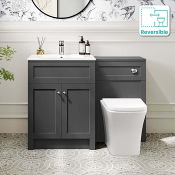 Slate Grey Vanity & Houston Toilet | 1100mm | Chrome Handles