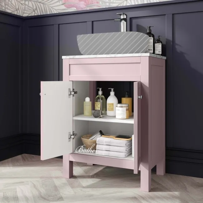Bermuda Pink Cabinet With Marble Top 600mm | Bathroom Mountain