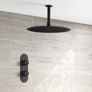 Ballina Ceiling Round Thermostatic Shower Set - Matt Black