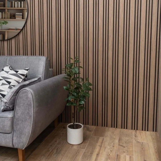 Trepanel Design® Smoked Oak Multi-Width Acoustic Wood Wall Panels
