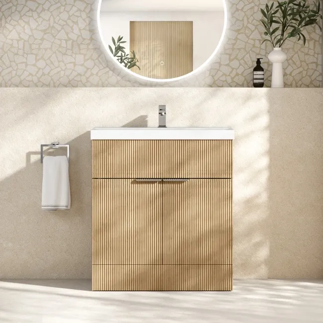 Havana Country Oak Basin Vanity | 800mm Chrome Handles