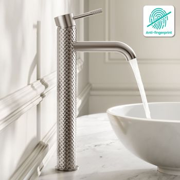 Suir Brushed Nickel High Rise Basin Mixer Tap with Knurled Detailing