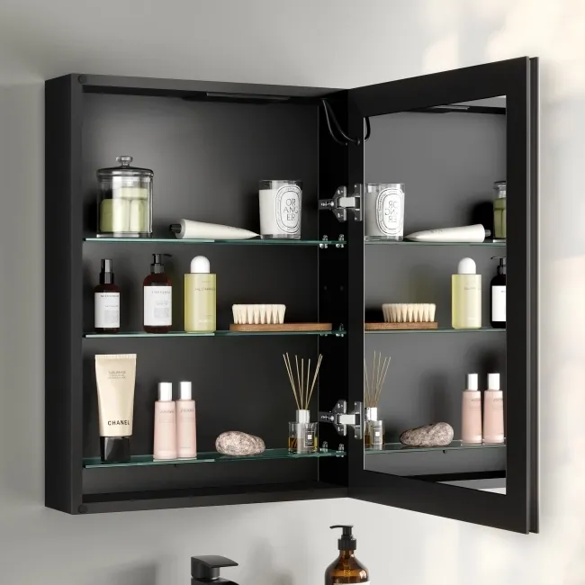 Esme Battery Black LED Mirror Cabinet 600x450mm
