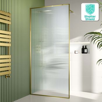 Munich Brass Fluted Wet Room Shower Glass Panel | 1000mm