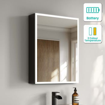 Esme Battery Black LED Mirror Cabinet 600x450mm