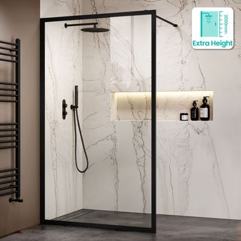 Antwerp Matt Black 1100mm Wet Room Glass Panel | Bathroom Mountain