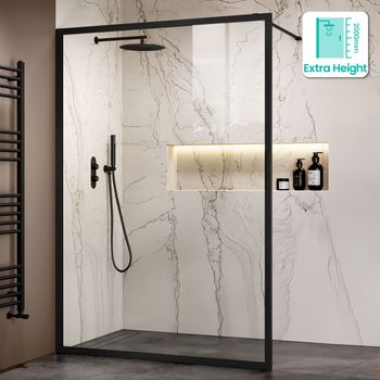 Antwerp Matt Black 1400mm Wet Room Glass Panel | Bathroom Mountain