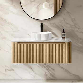 Sorrento Country Oak Wall Hung Vanity Marble Top Nevis Basin | 1000mm