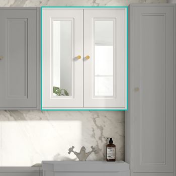 Cotton White Wall Hung Mirror Cabinet - 700x600mm Brushed Brass