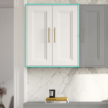 Cotton White Wall Hung Cabinet - 700x600mm Brass Knurled